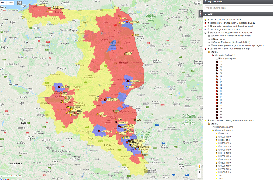 ASF w Polsce - mapa, obszary objęte restrykcjami, ogniska, przypadki | Główny Inspektorat ...